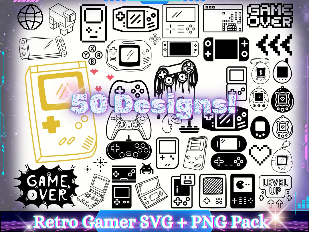 Retro Gamer SVG PNG Bundle Video Game Classic Clipart Cutting Machine ...