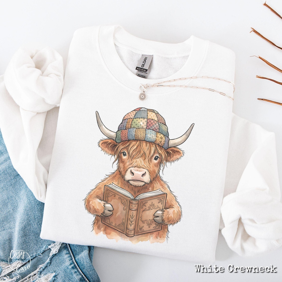 Highland Cow Reading Sweatshirt, Cute Animal Lover Gift, Reading Week ...