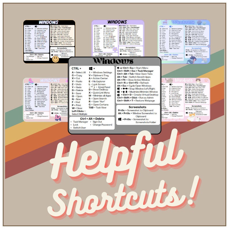 Keyboard Shortcut Sticker DIY Canva Template Cute Laptop Sticker Office ...