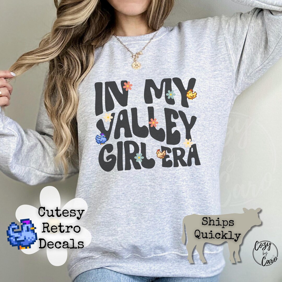 SDV Valley Girl Era Sweatshirt for Her, Retro Pixel Chicken Star Dew ...