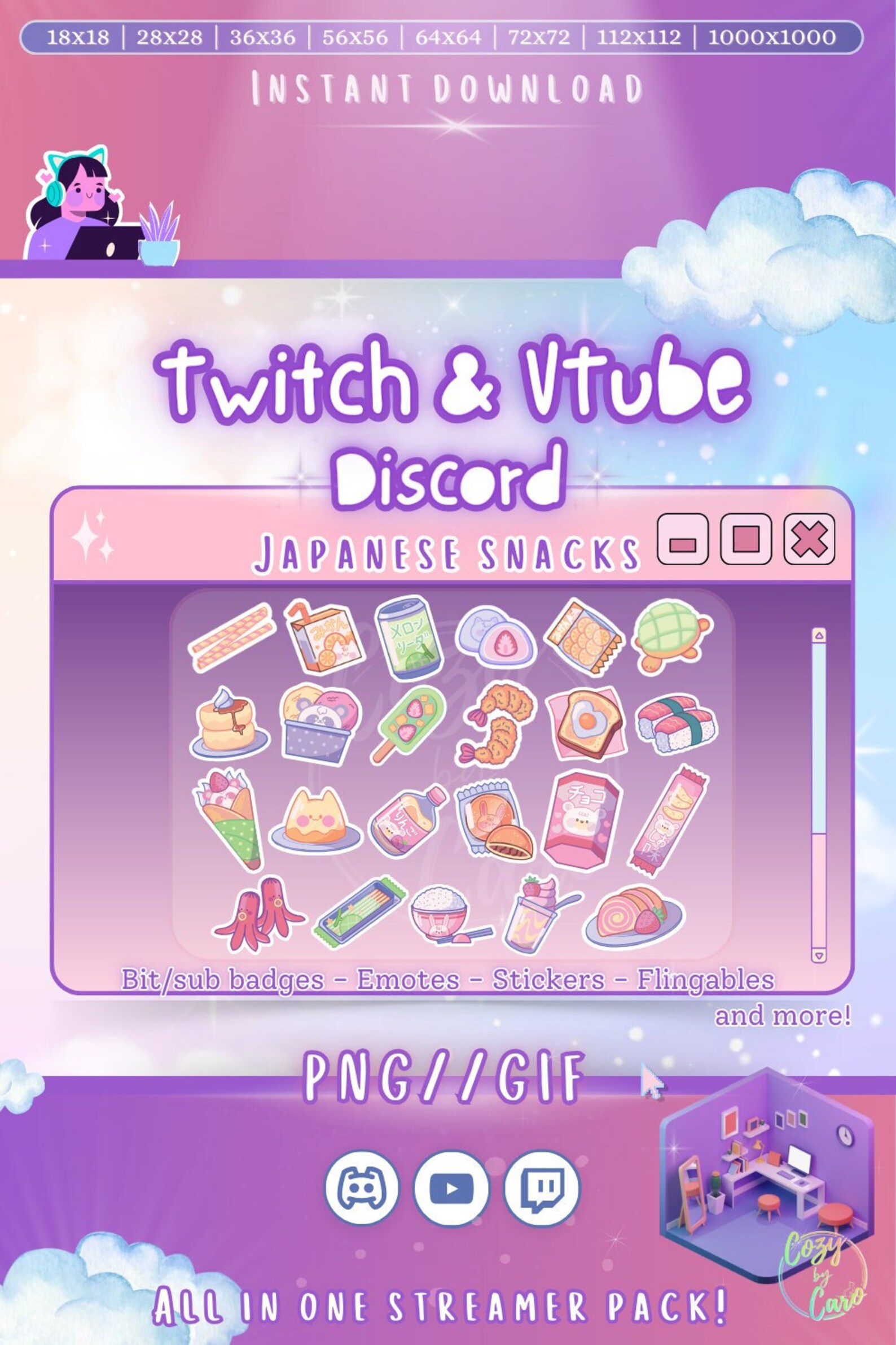 Japanese Snacks Twitch Discord Vtube Pngtube Expressive Assets Bits Sub ...