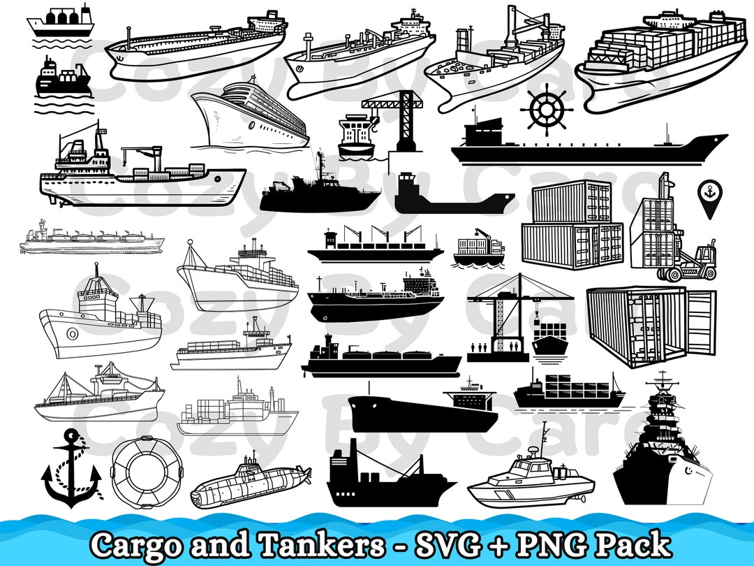 Cargo Ships and Tankers PNG SVG Multipack Seafarer Cricut Cutting ...