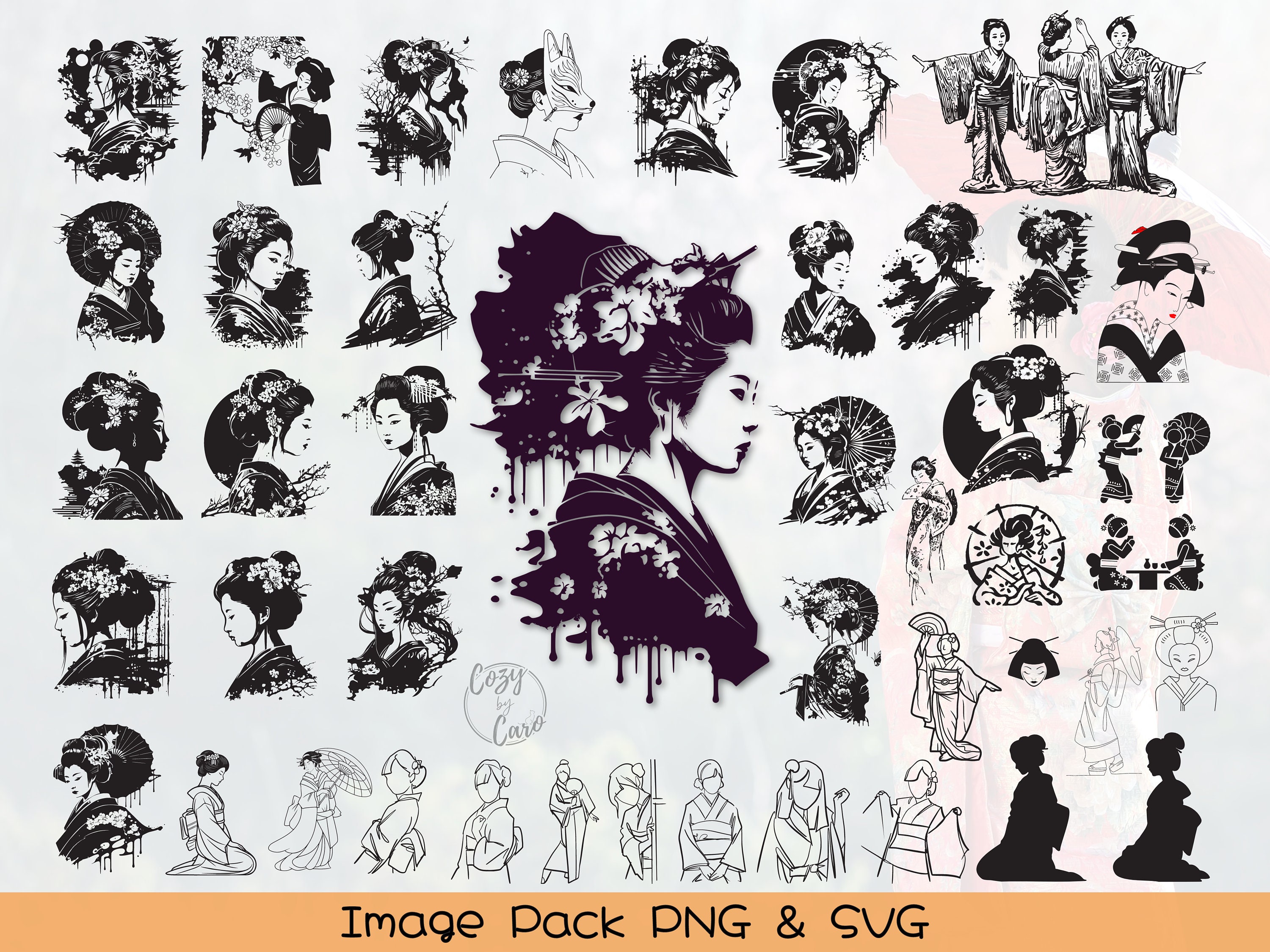 Japanese Geisha SVG PNG Sakura Temple Woman Artistic Bundle Cricut ...