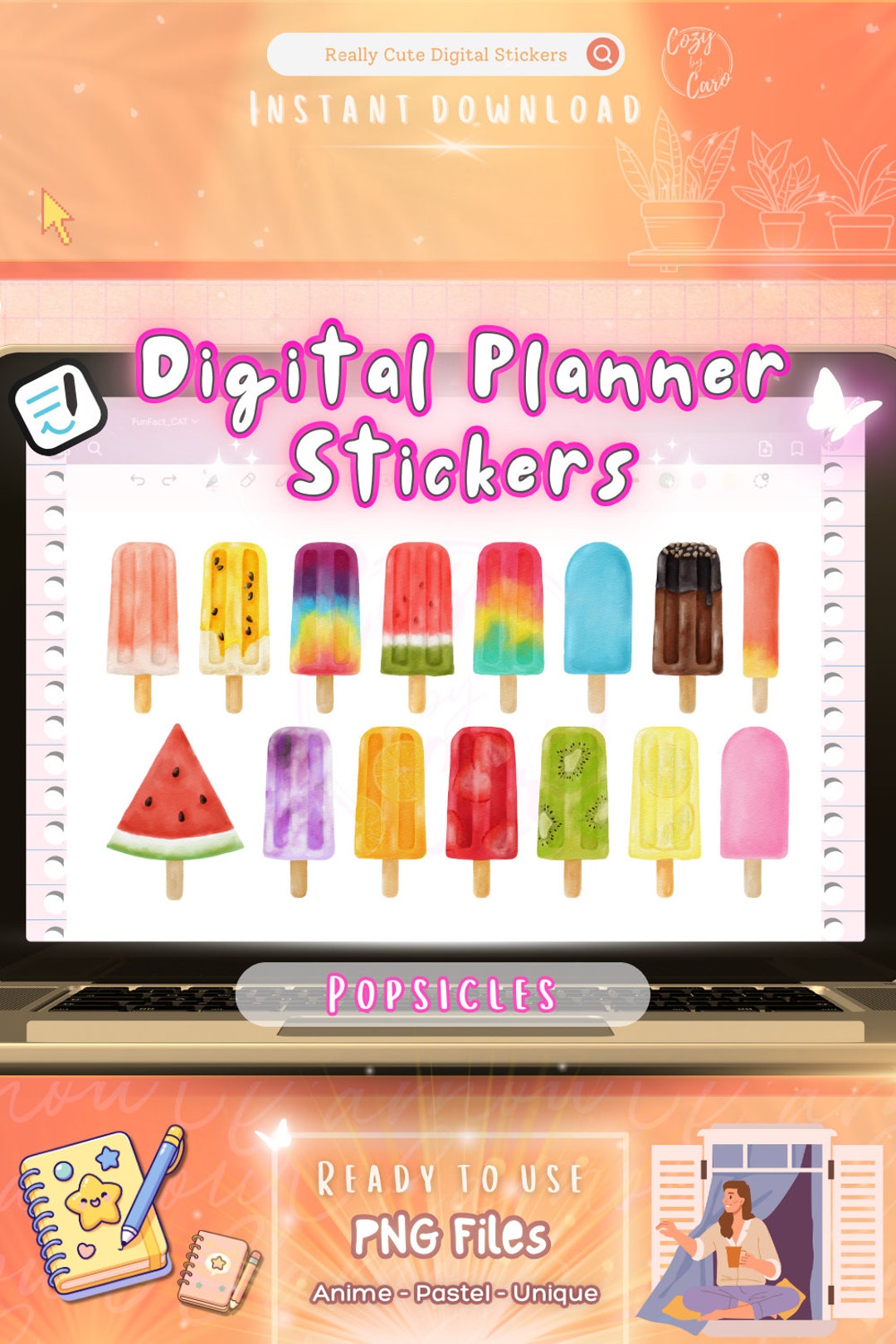 Popsicle Digital Stickers Notes App Summer Goodnotes Planner Icons ...