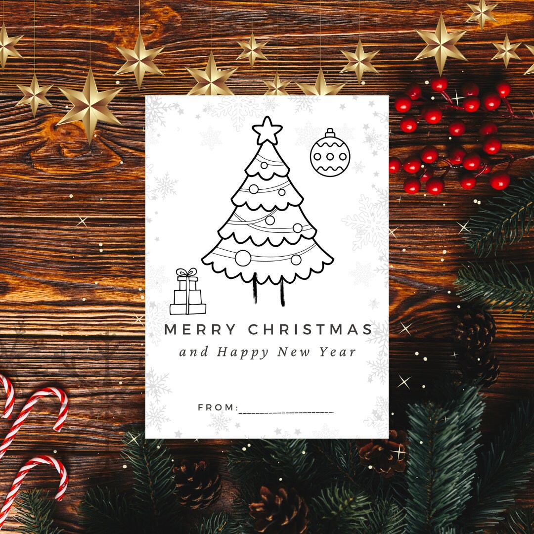 Printable Christmas Card With Coloring Page Graphics for Kids - Etsy