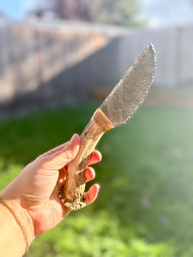 Silver Sheen Obsidian Knife • Rainbow Obsidian Blade • Deer Antler ...