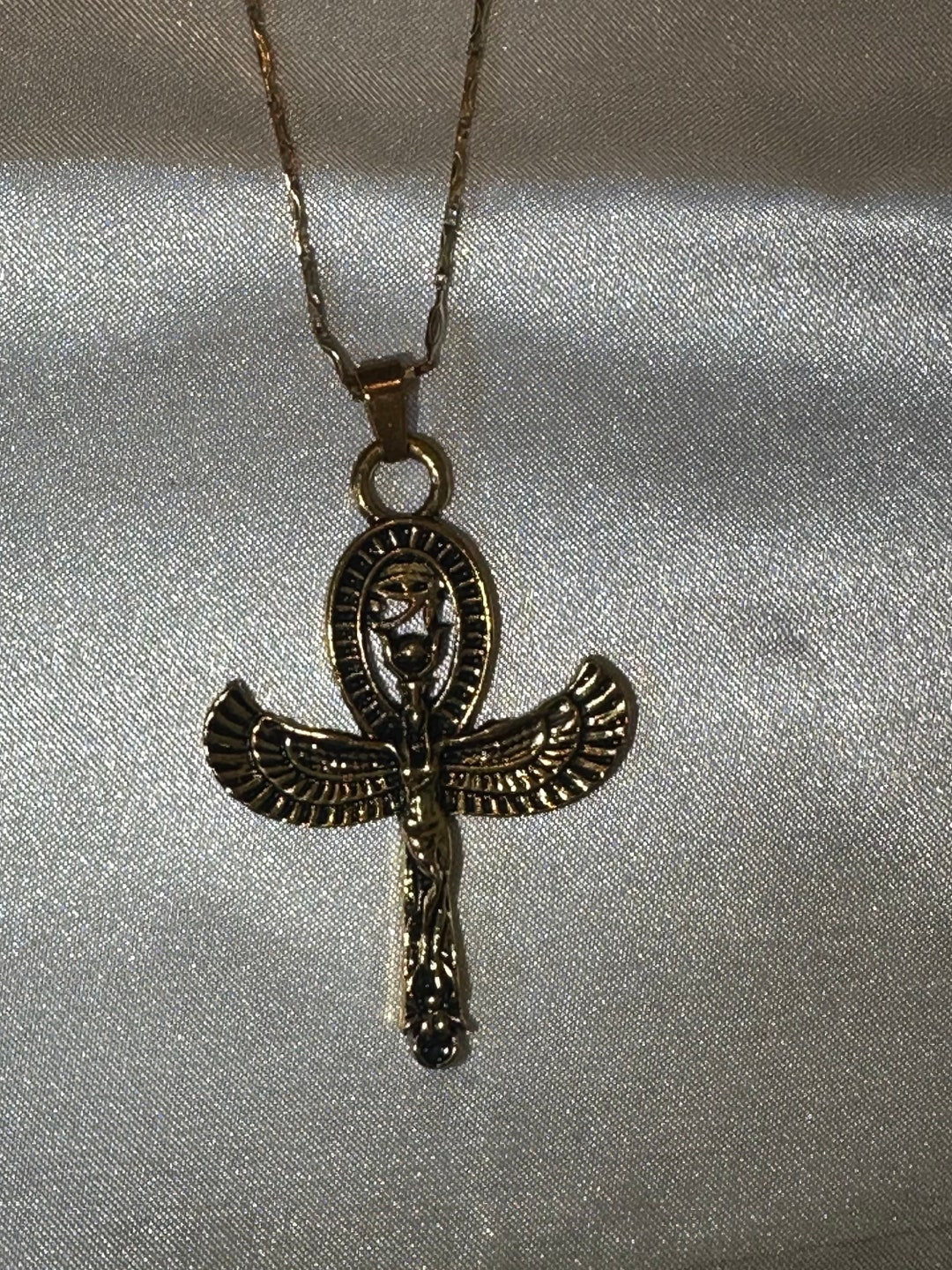 Ankh Necklace Wings Gold Chain Ra God Ankh Symbol of Life Ancient Kemet ...