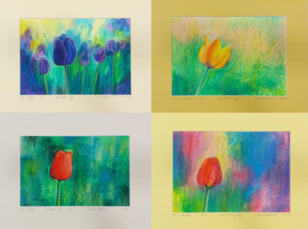Tulips Drawings in Oil Pastels - Etsy
