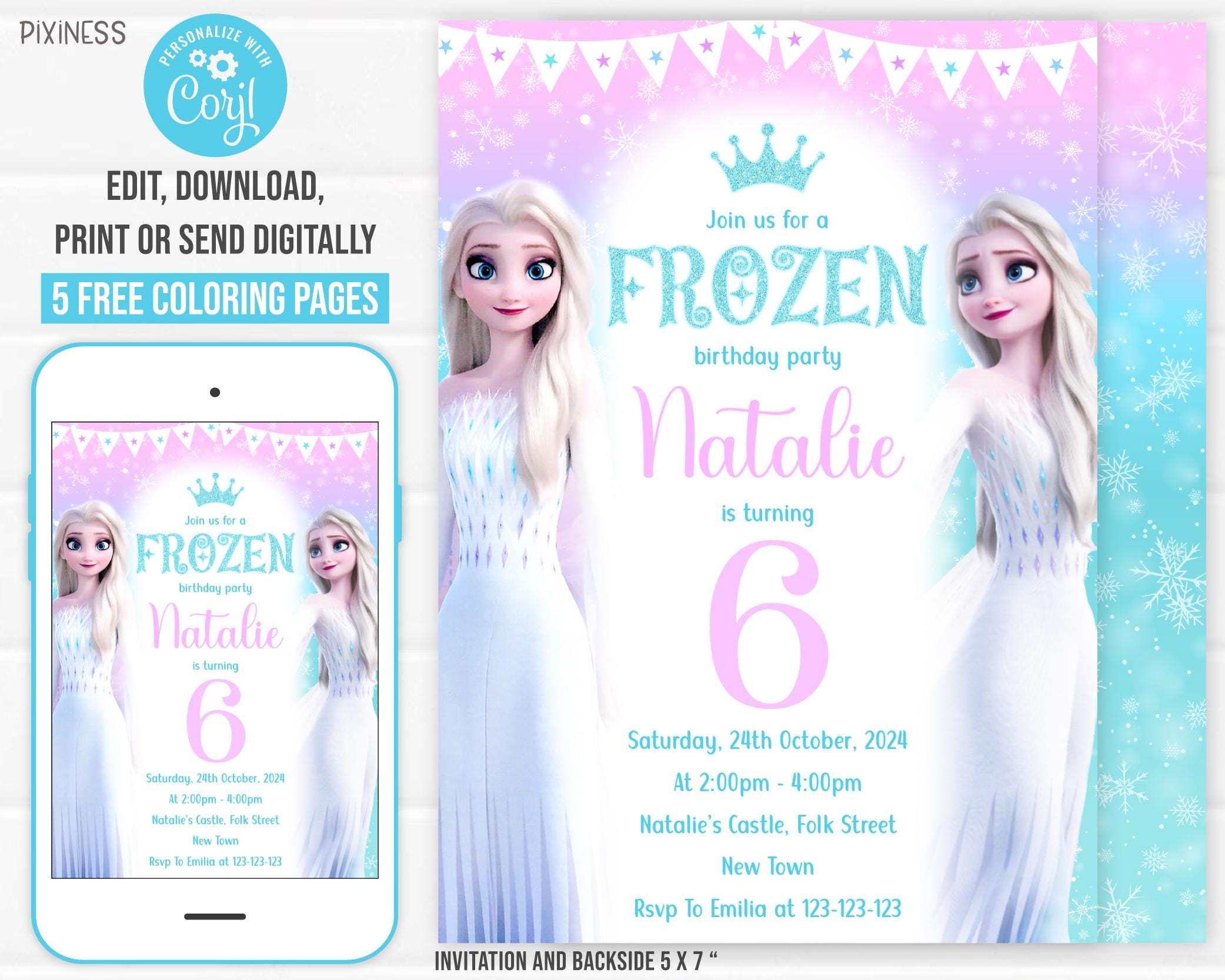 Frozen Elsa Birthday Invitation Editable Frozen Elsa Birthday Party ...