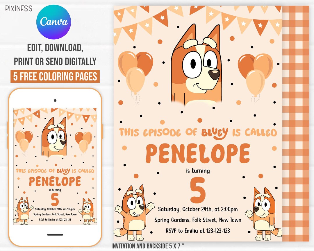 Bingo Birthday Invitation Bluey Girl Birthday Invitation Editable Bingo ...