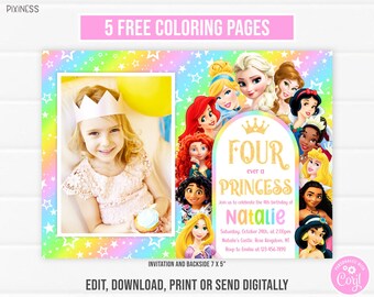 Princess 4th Birthday Invitation - Etsy