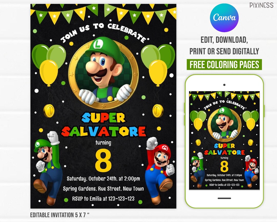 Luigi Birthday Invitation Luigi Invitation Luigi Invitations Luigi ...