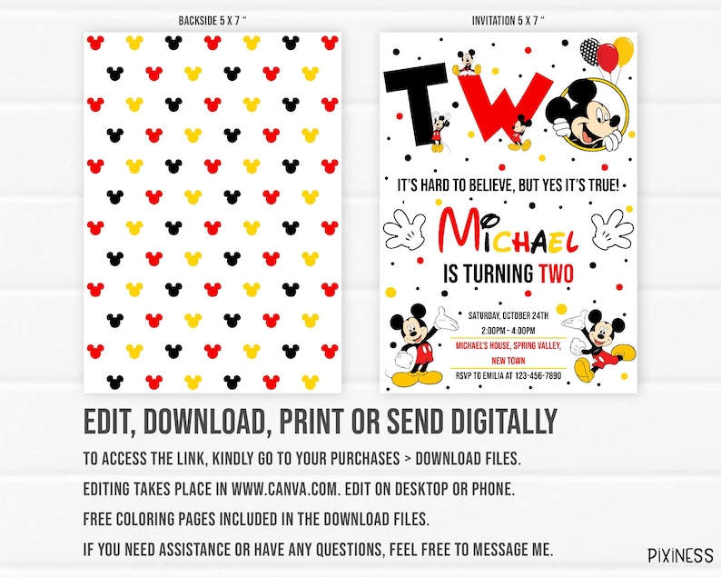 Editable Mickey Mouse Birthday Invitation Mickey Mouse 2nd Birthday ...