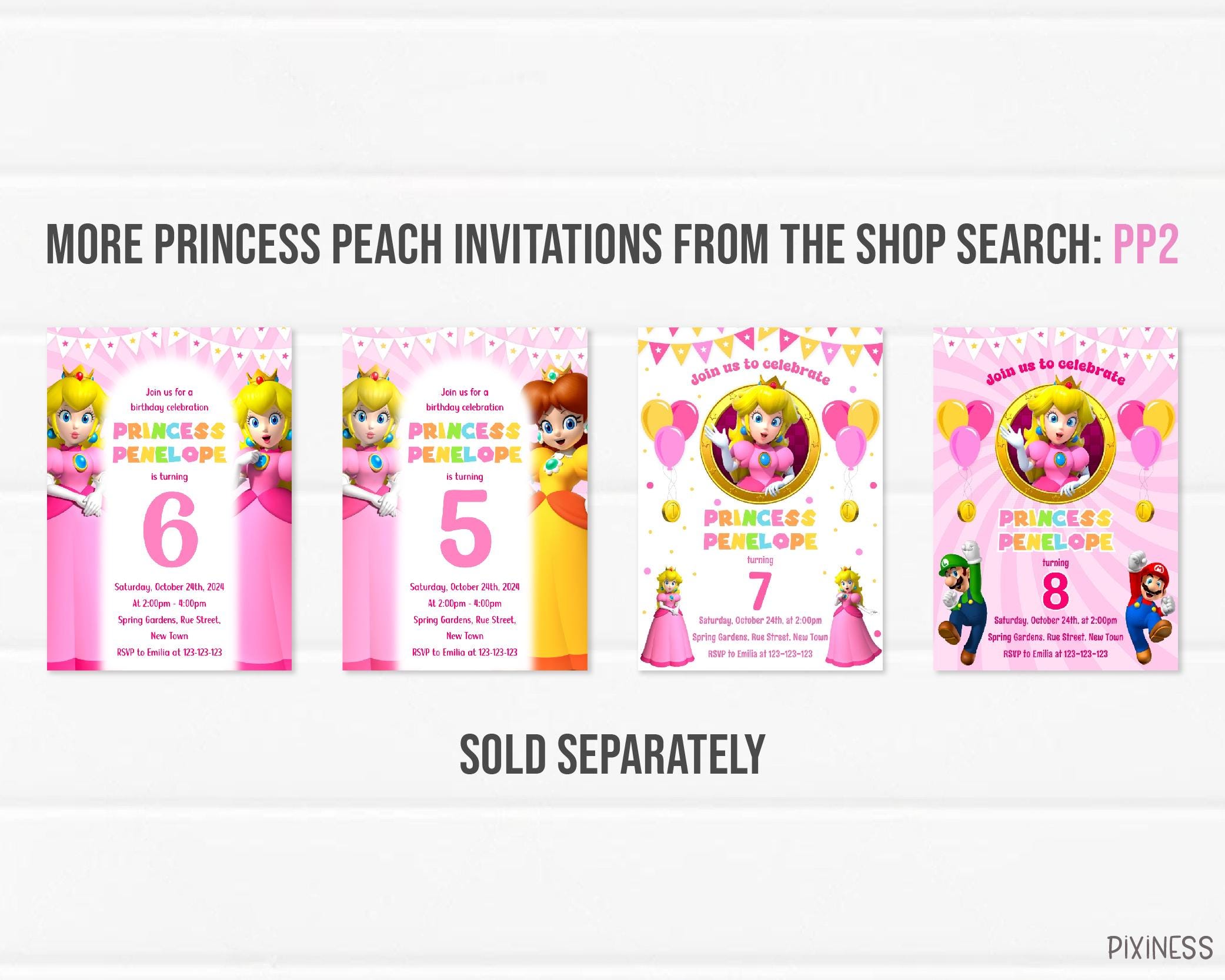 Editable Princess Peach 8th Birthday Invitation Princess Birthday Party ...