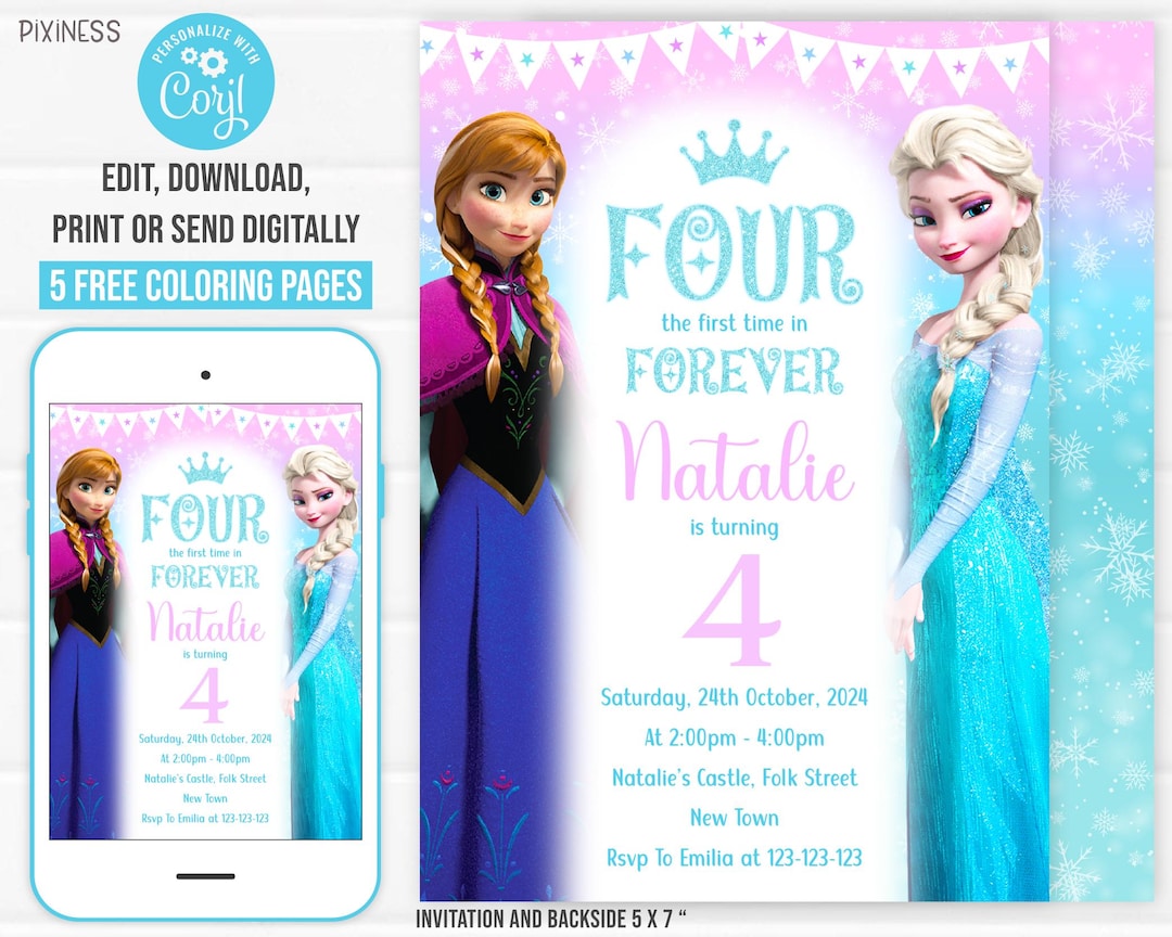 Four the First Time in Forever Frozen 4th Birthday Invitation for the ...
