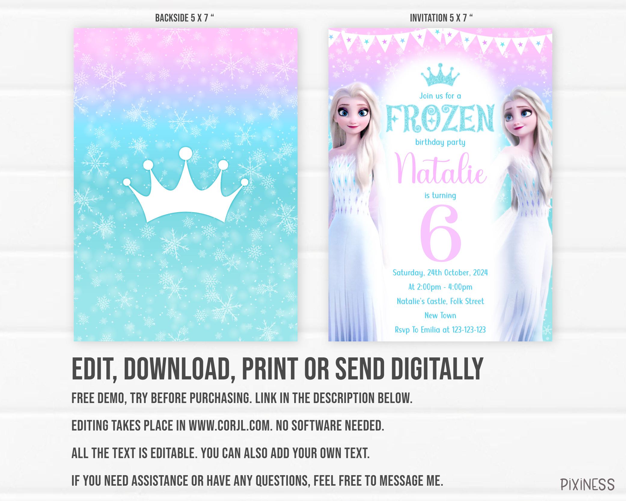 Frozen Elsa Birthday Invitation Editable Frozen Elsa Birthday Party ...