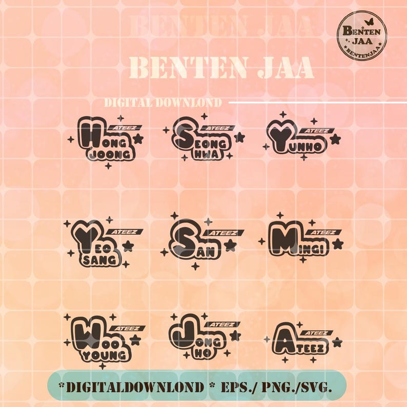 ATEEZ SVGPNGEPS Bundle,hongjoong Seonghwa Yunhoyeosangsanmingi Wooyoung ...
