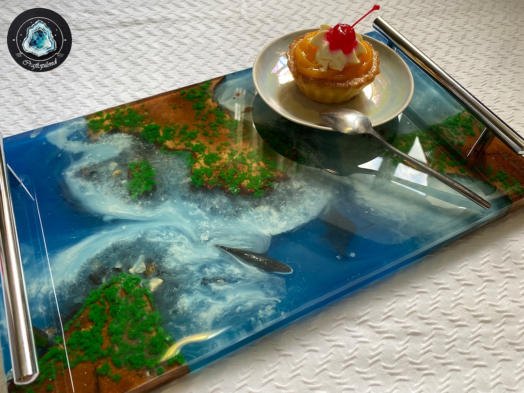 Sea View: Wood & Resin Serving Tray W/ Handles Functional Art Piece - Etsy