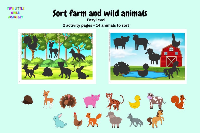 Farm Animals and Wild Animals. Printable Worksheet. Game for Kid's ...