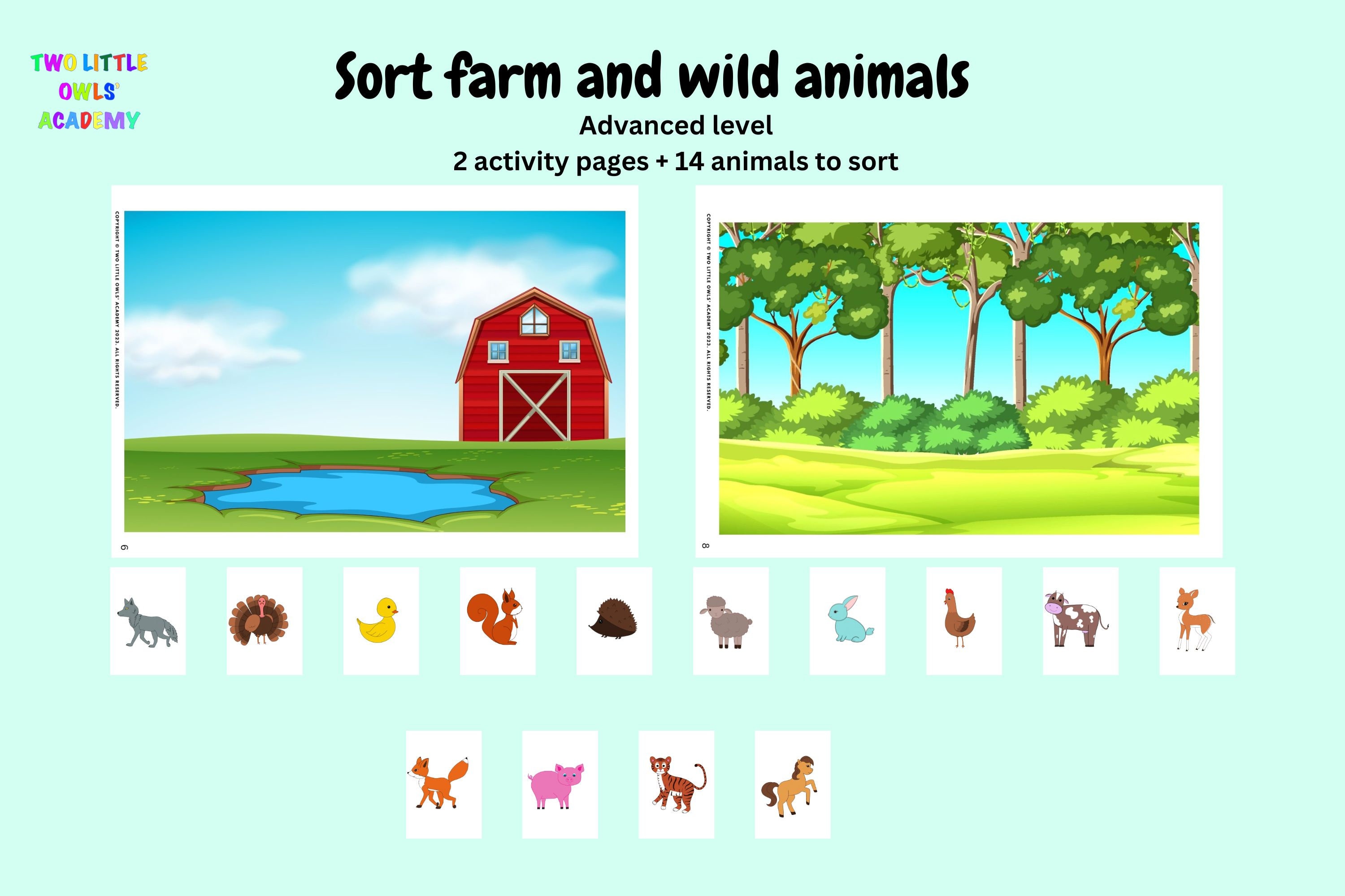 Farm Animals and Wild Animals. Printable Worksheet. Game for Kid's ...