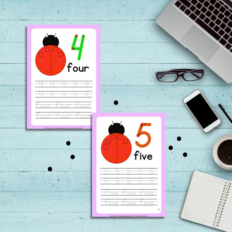 Ladybug Counting & Tracing Worksheets: Montessori Math Activity ...