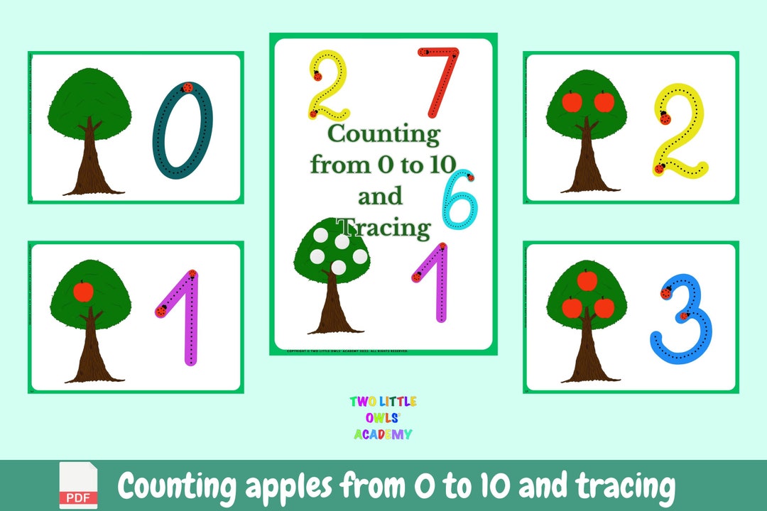 Counting Apples From 0 to 10 and Tracing Numbers. Printable Worksheets ...