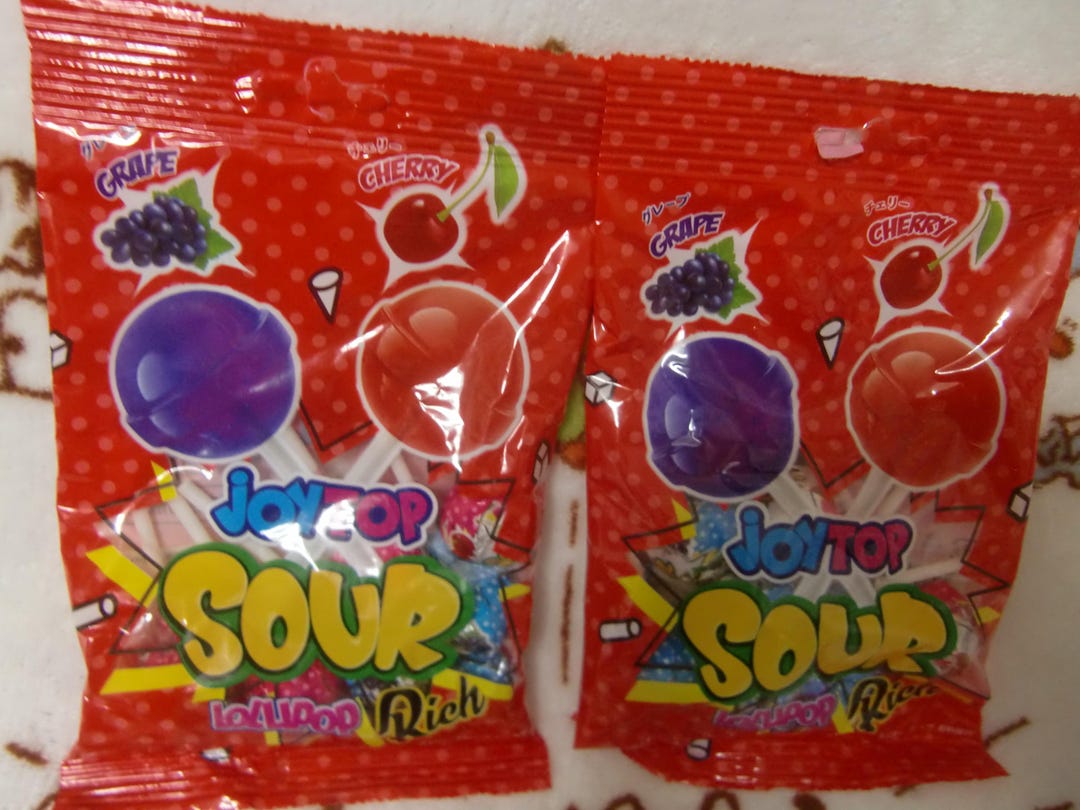Sour Lollipop Rich Candy Stick cherry and Grape Flavor 2 X Candy Bag ...