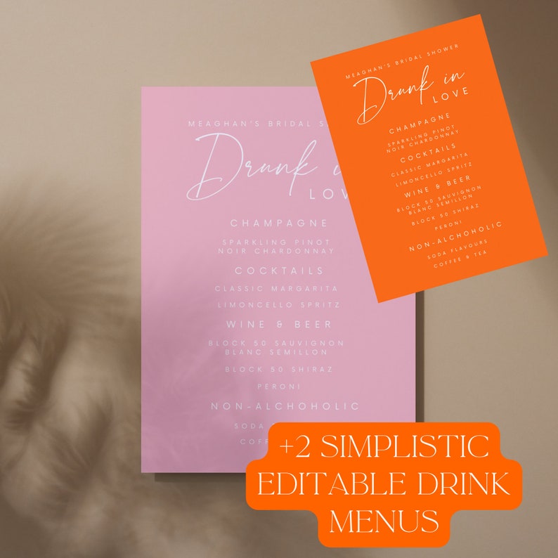 Bridal Shower Menu Template Hens Party Drinks Menu Template Instant ...