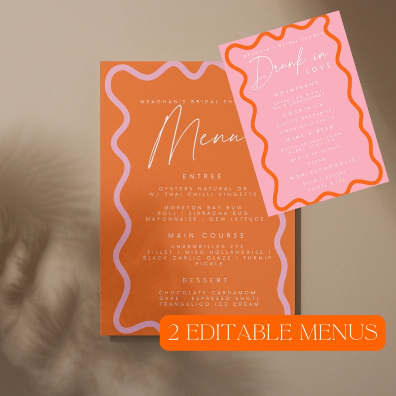Bridal Shower Menu Template Hens Party Drinks Menu Template Instant ...