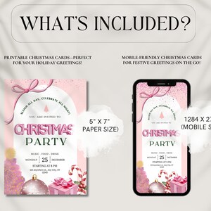 Pale Pink Bow Christmas Card Template Canva Fun Christmas Card Pink ...