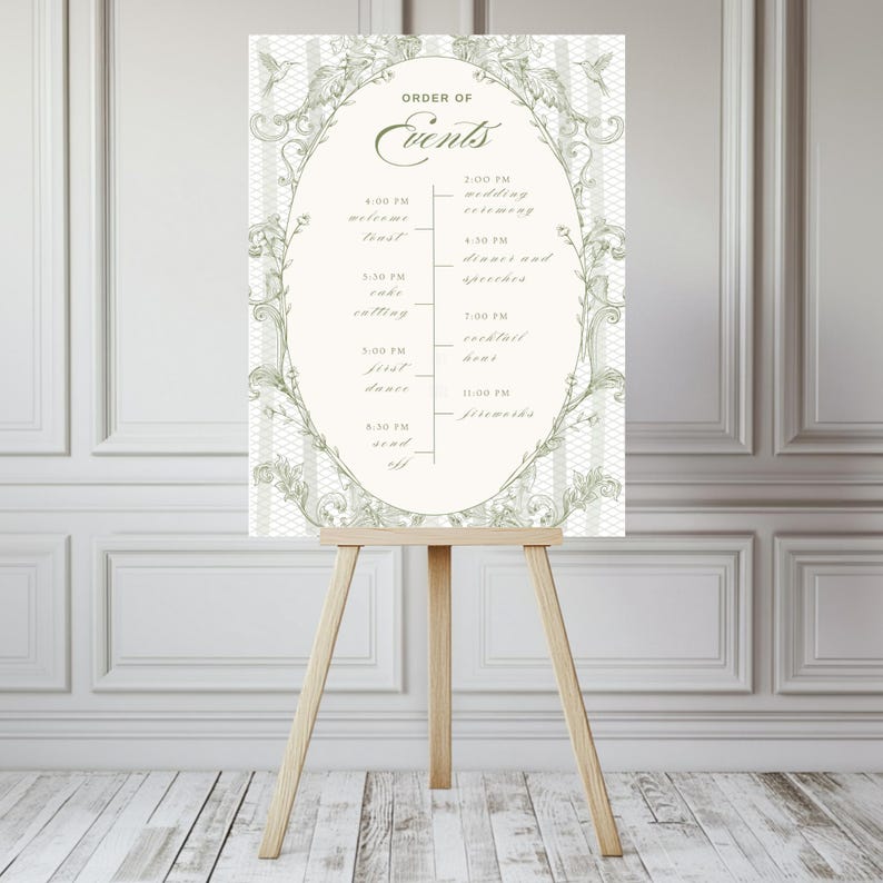 Sage Green Chinoiserie Wedding Sign: Floral Welcome, Seating Chart ...