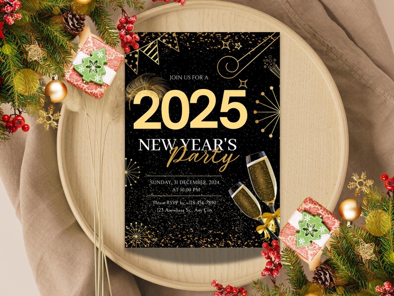 Editable New Year Party Invitation 2025 Party Invitation New Year Eve ...