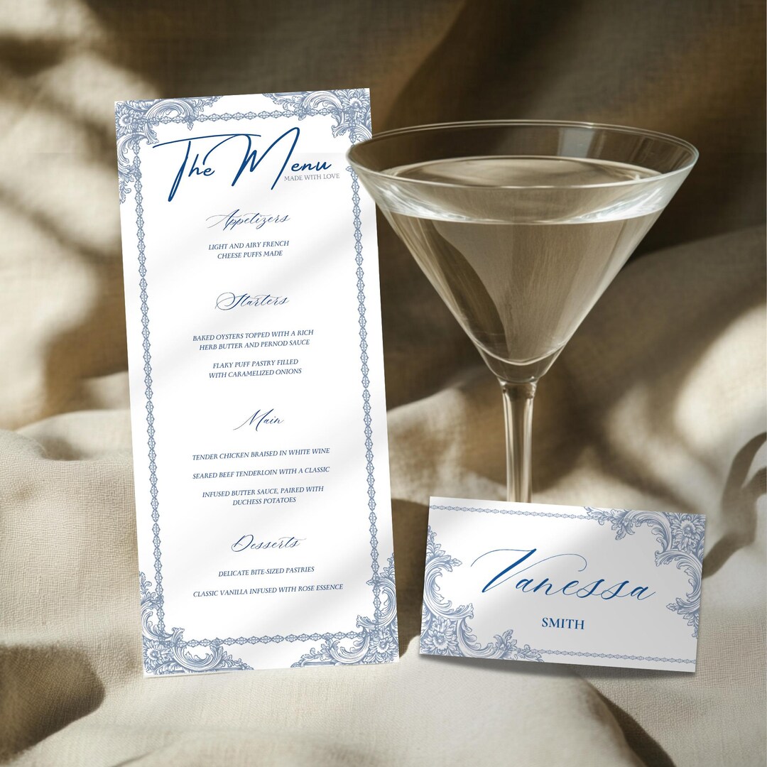 Personalized Wedding Menu With Place Card Victorian Wedding Dinner Menu ...