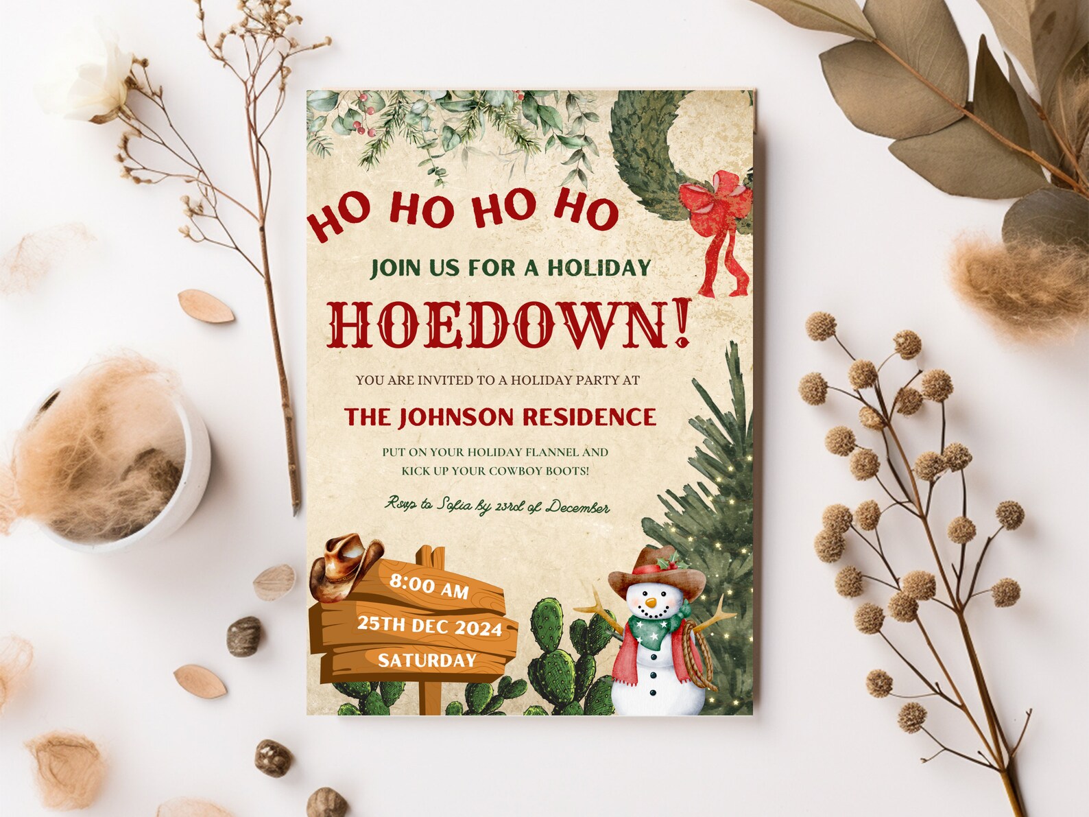 Western Christmas Party Invitation Template Christmas Cowboy Hat ...