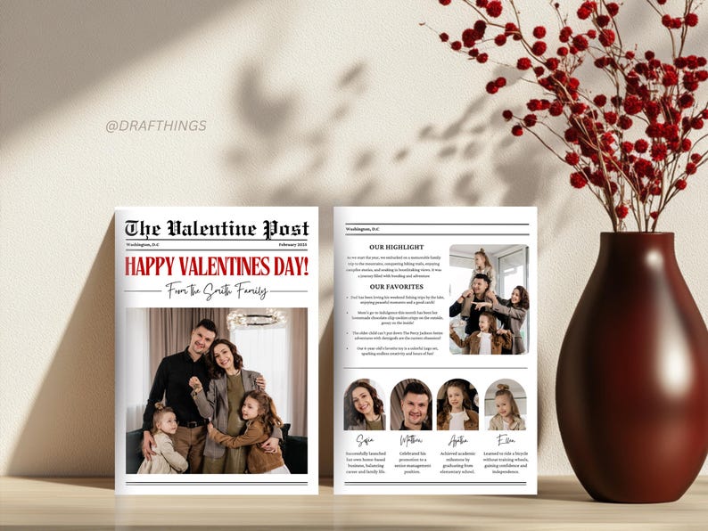 Happy Valentines Day Newspaper Family Template, Valentines Day Greeting ...