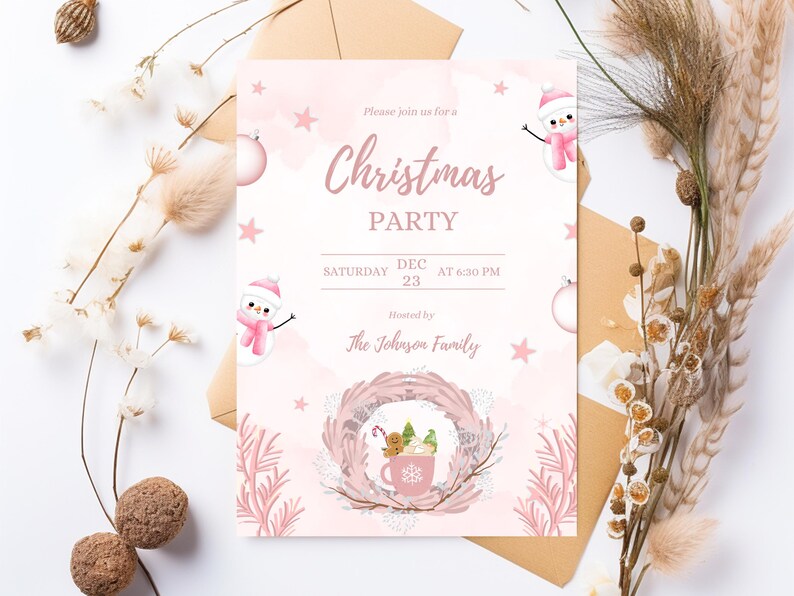 Pink Christmas Party Template Christmas Invite Trendy Invitation ...