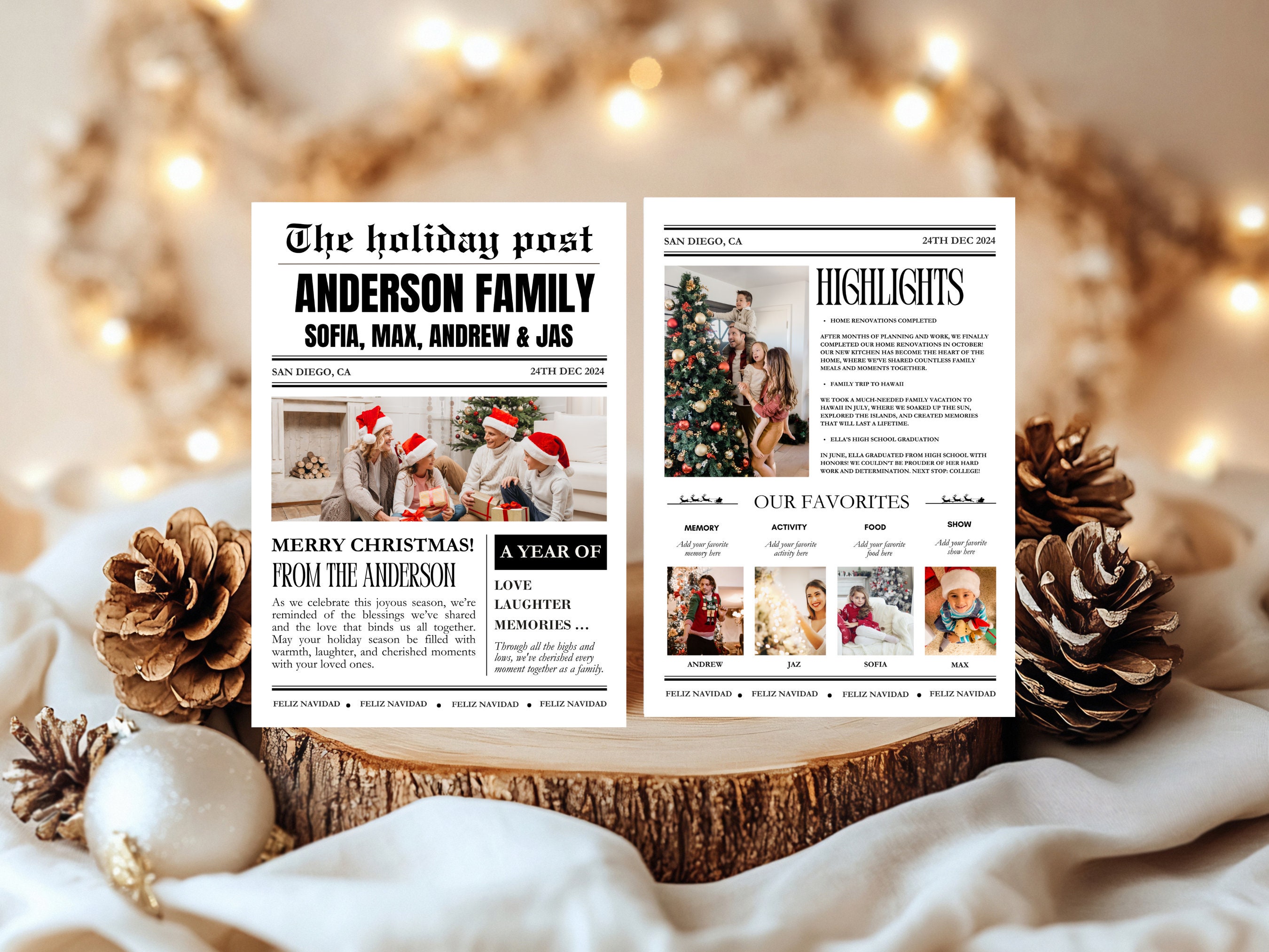 Newspaper Christmas Card Christmas Newsletter Template Editable Year in ...