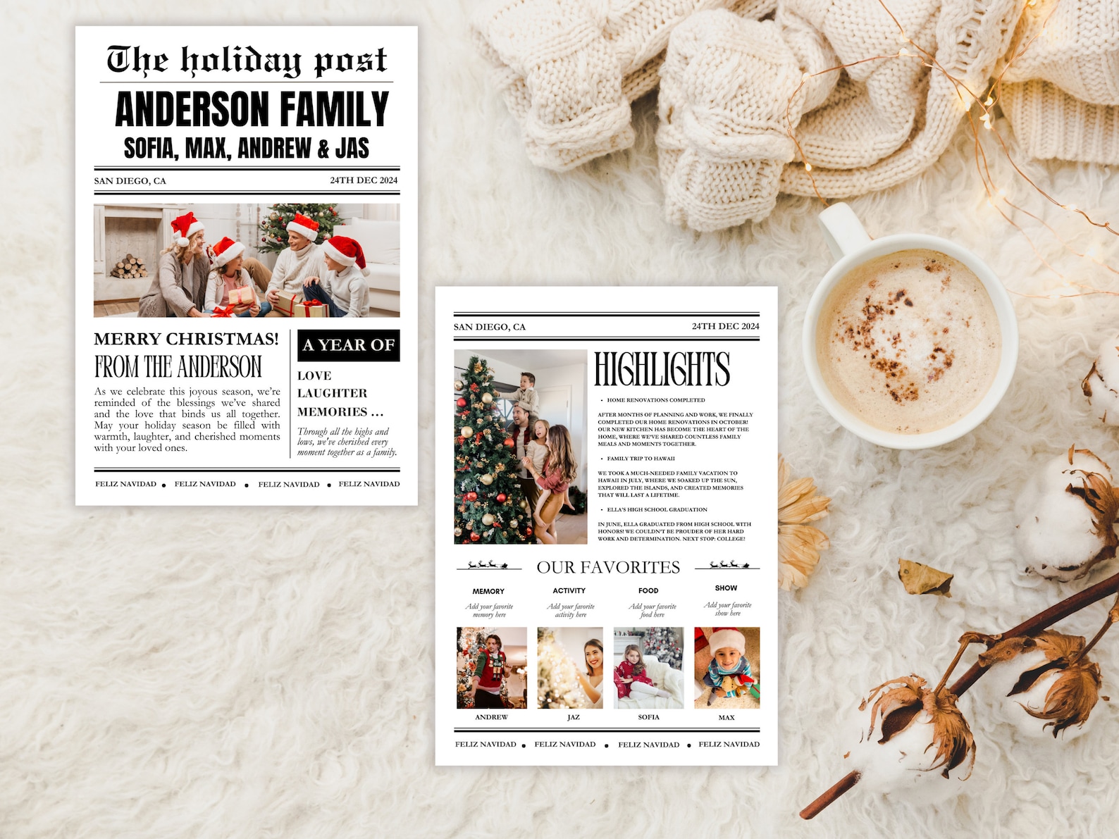 Newspaper Christmas Card Christmas Newsletter Template Editable Year in ...