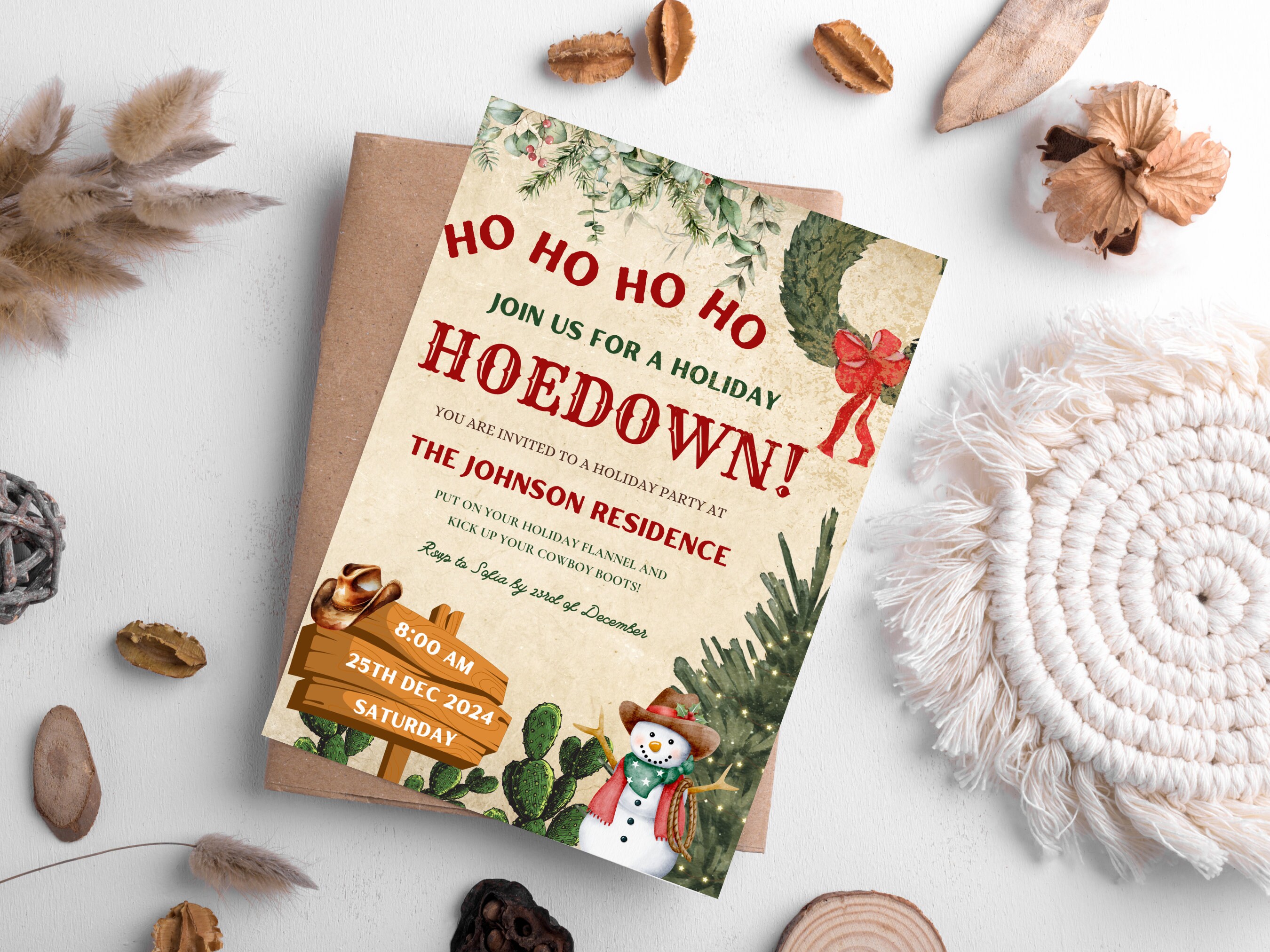 Western Christmas Party Invitation Template Christmas Cowboy Hat ...