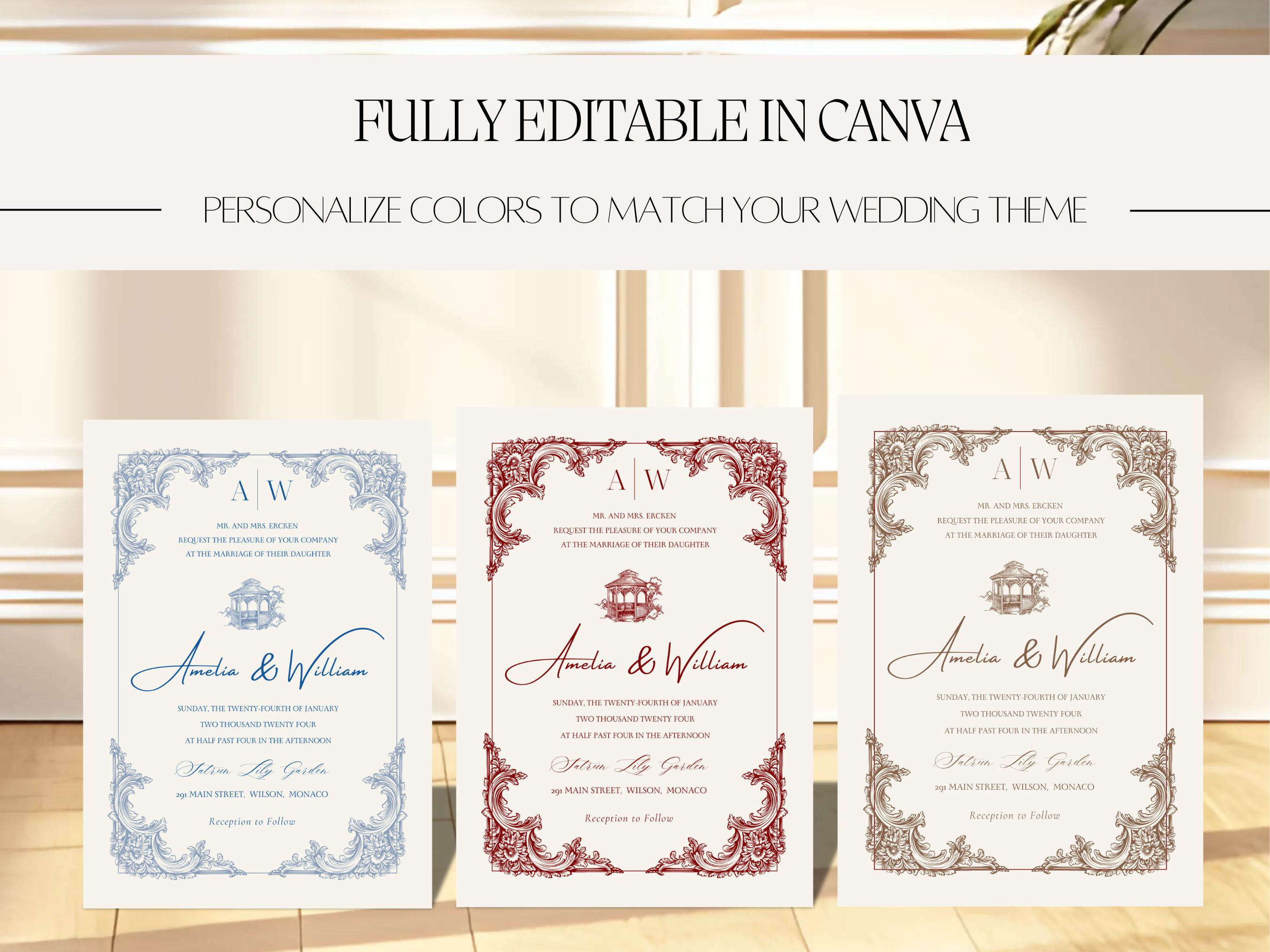 Rococo Wedding Invitation Suite: Regency Floral Template (canva ...
