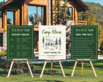 Camp Bachelorette Signage Template: Mountain Party Decorations (digital ...