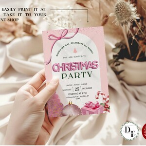 Pale Pink Bow Christmas Card Template Canva Fun Christmas Card Pink ...