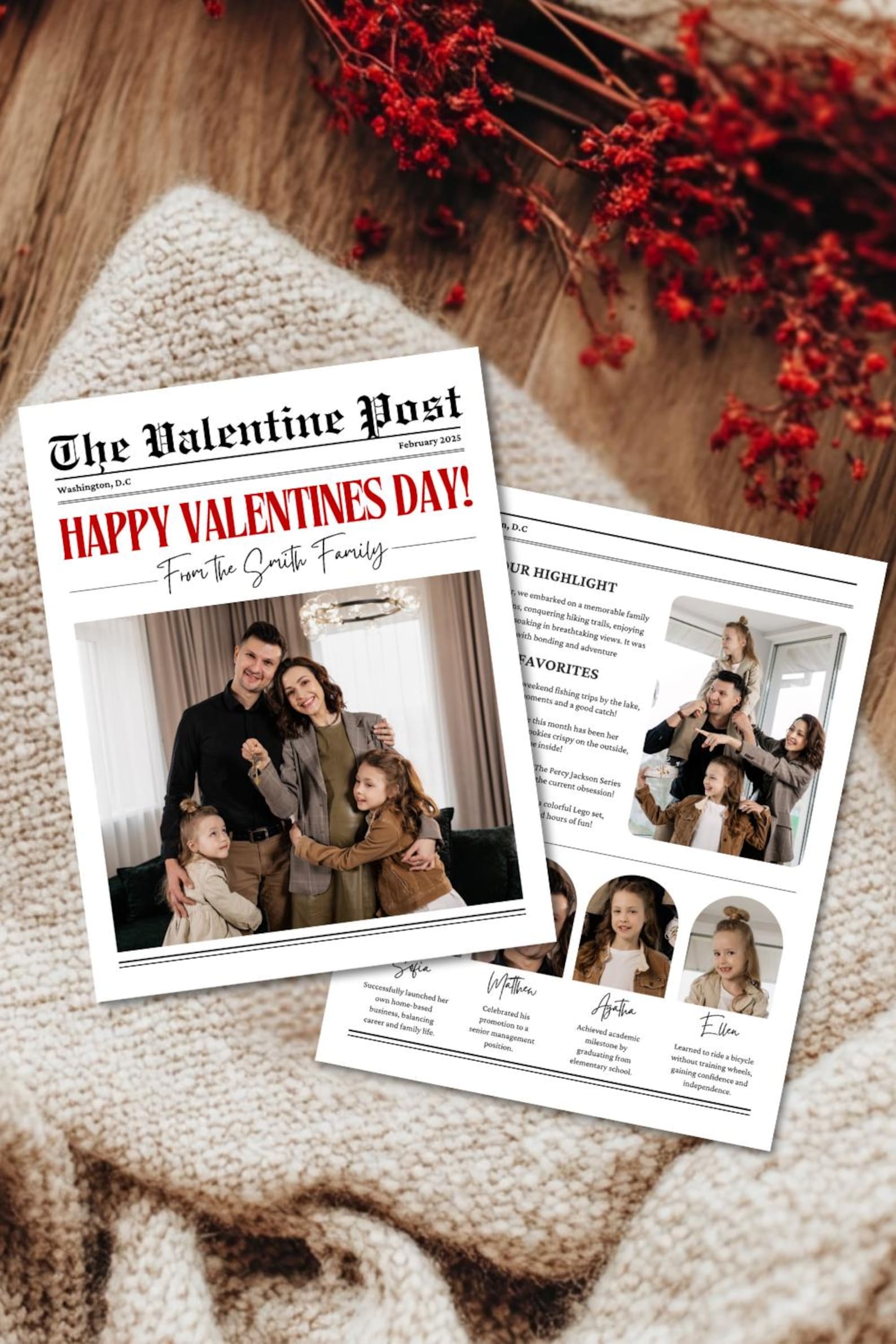 Happy Valentines Day Newspaper Family Template, Valentines Day Greeting ...