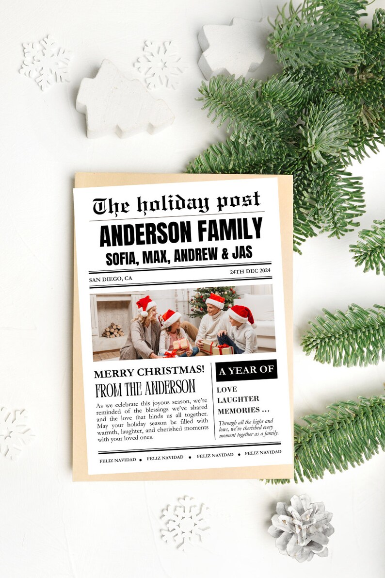 Newspaper Christmas Card Christmas Newsletter Template Editable Year in ...
