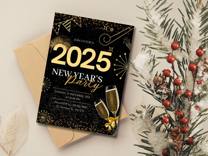 Editable New Year Party Invitation 2025 Party Invitation New Year Eve ...