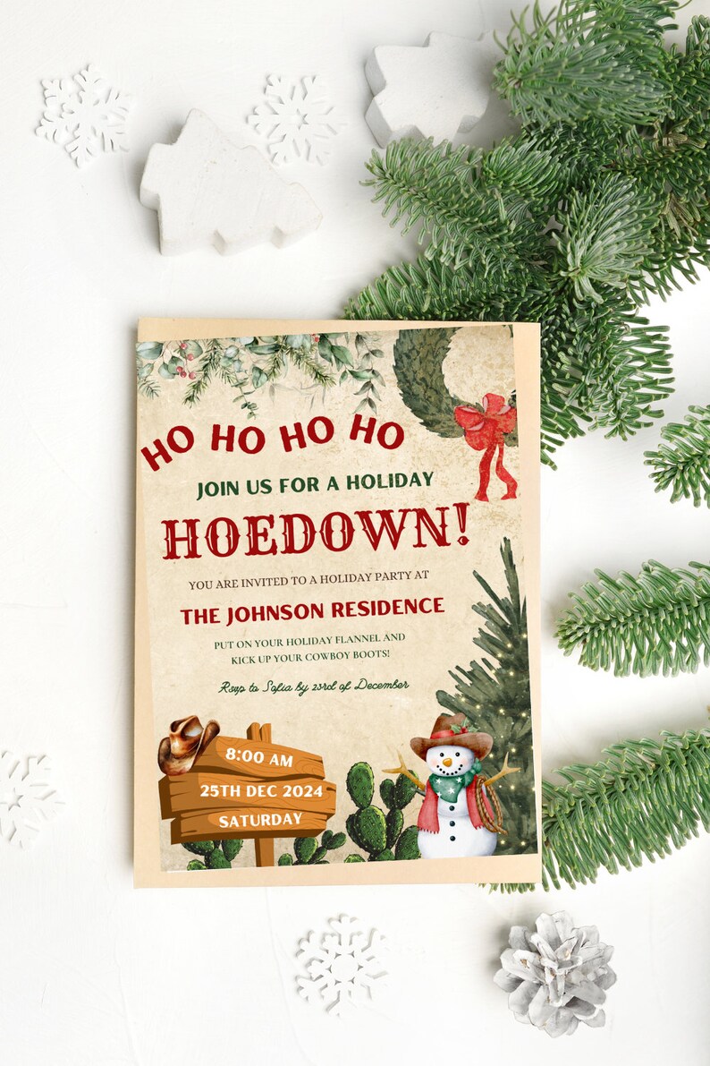 Western Christmas Party Invitation Template Christmas Cowboy Hat ...