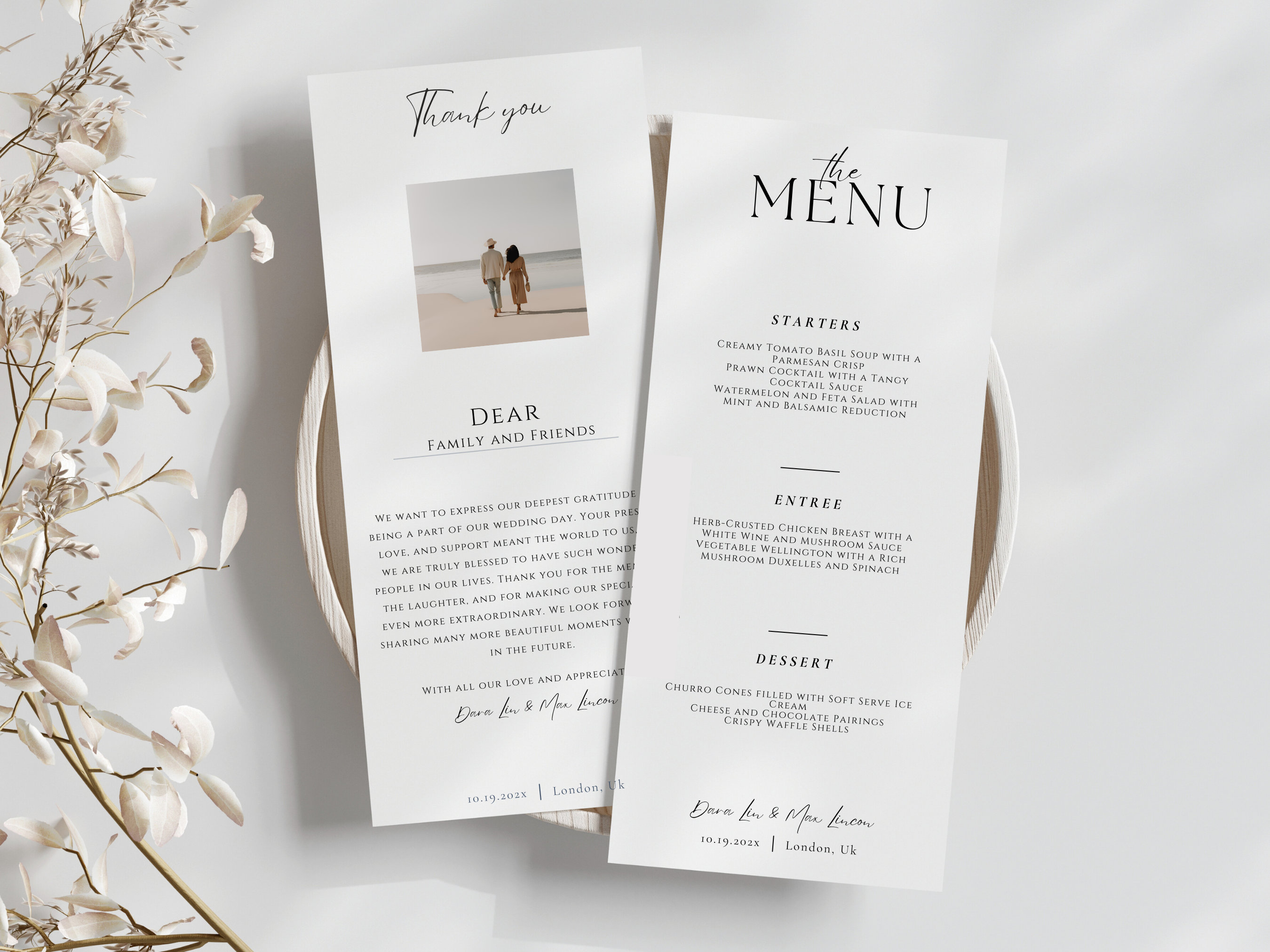 Chic Wedding Menu & Thank You Card Template (digital Download) - Etsy