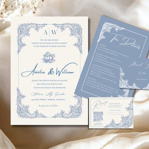Rococo Wedding Invitation Suite: Regency Floral Template (canva ...