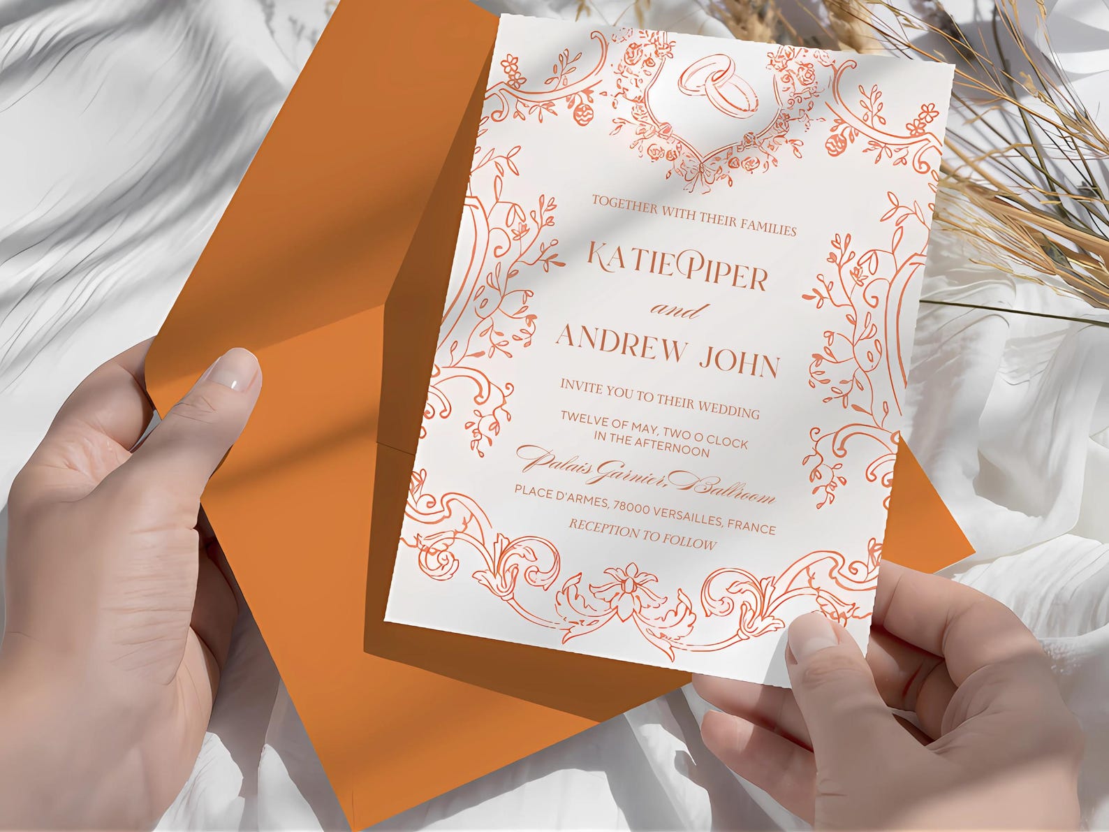 Rococo Wedding Invitation Template, Vintage Floral Wedding Invitation ...