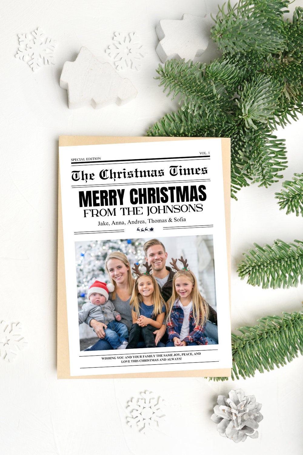 Christmas Card Template Newspaper Christmas Card Modern Holiday Card ...